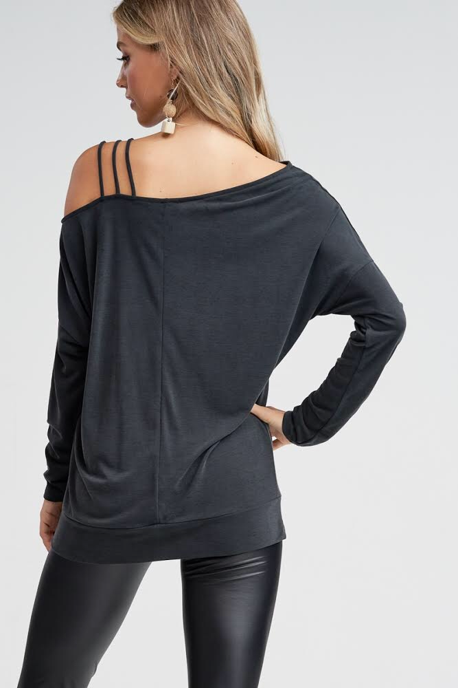 BASIC BLACK CUT OUT SHOULDER TOP – HER STORY CLOTHING CO